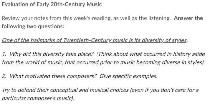 Solved Evaluation of Early 20th-Century Music Review your | Chegg.com