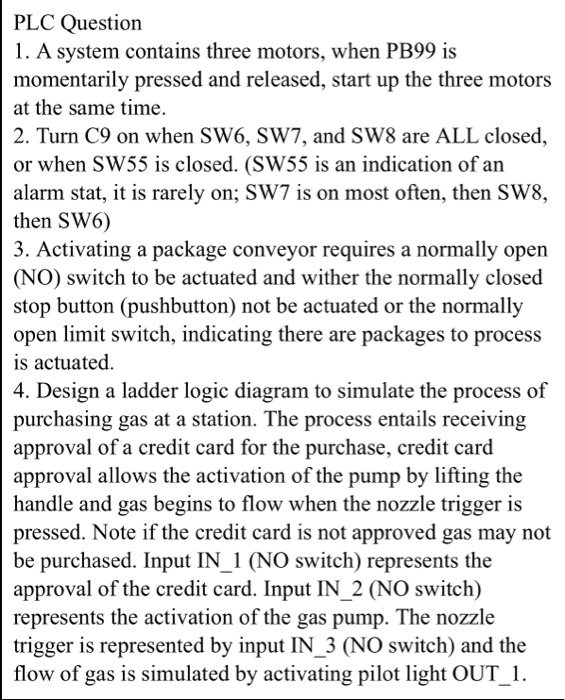 Solved PLC Question 1. A system contains three motors, when | Chegg.com