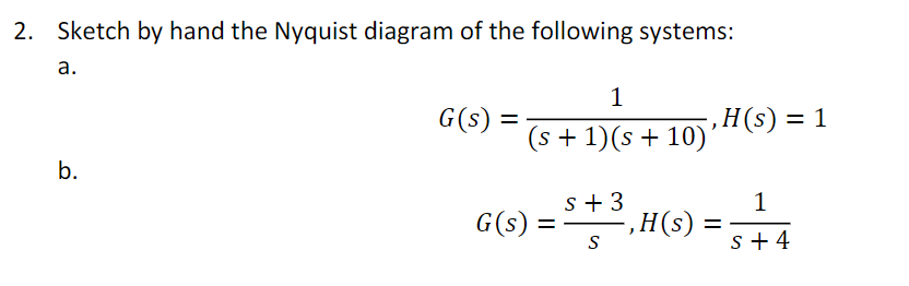Solved 2. Sketch by hand the Nyquist diagram of the | Chegg.com