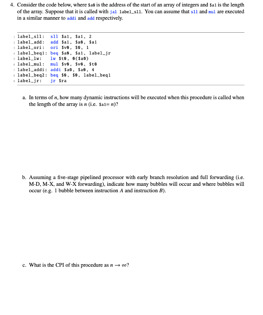 Solved 4. Consider the code below, where $a⊗ is the address | Chegg.com