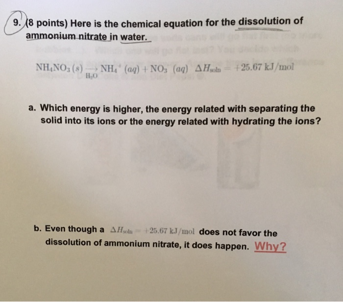 Dissolution of Ammonium Nitrate in Water Equation