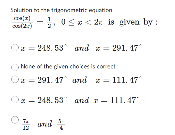 Solved Solution to the trigonometric equation | Chegg.com