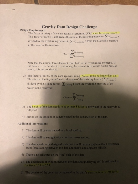 Solved Gravity Dam Design Challenge Challenge Scenario ds a | Chegg.com