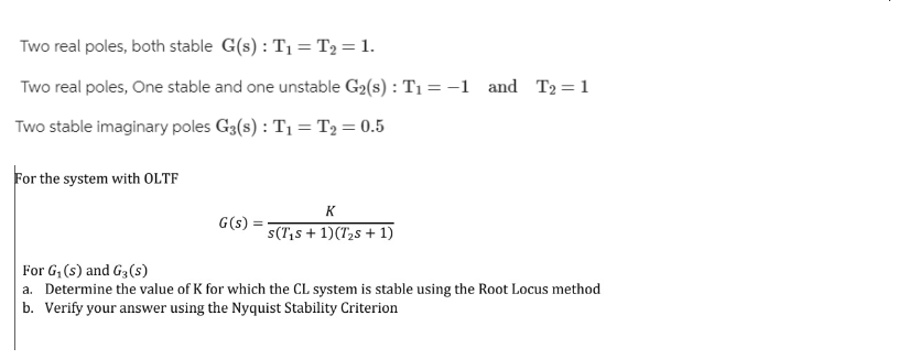 Solved Two real poles, both stable G(s):T1=T2=1. Two real | Chegg.com
