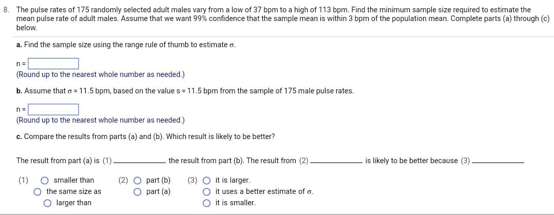 Solved 8. The pulse rates of 175 randomly selected adult | Chegg.com