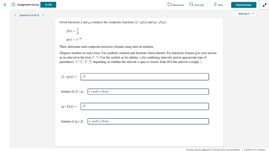 Solved Assignment Score: 72.3% Resources [ Give Up? Hint | Chegg.com