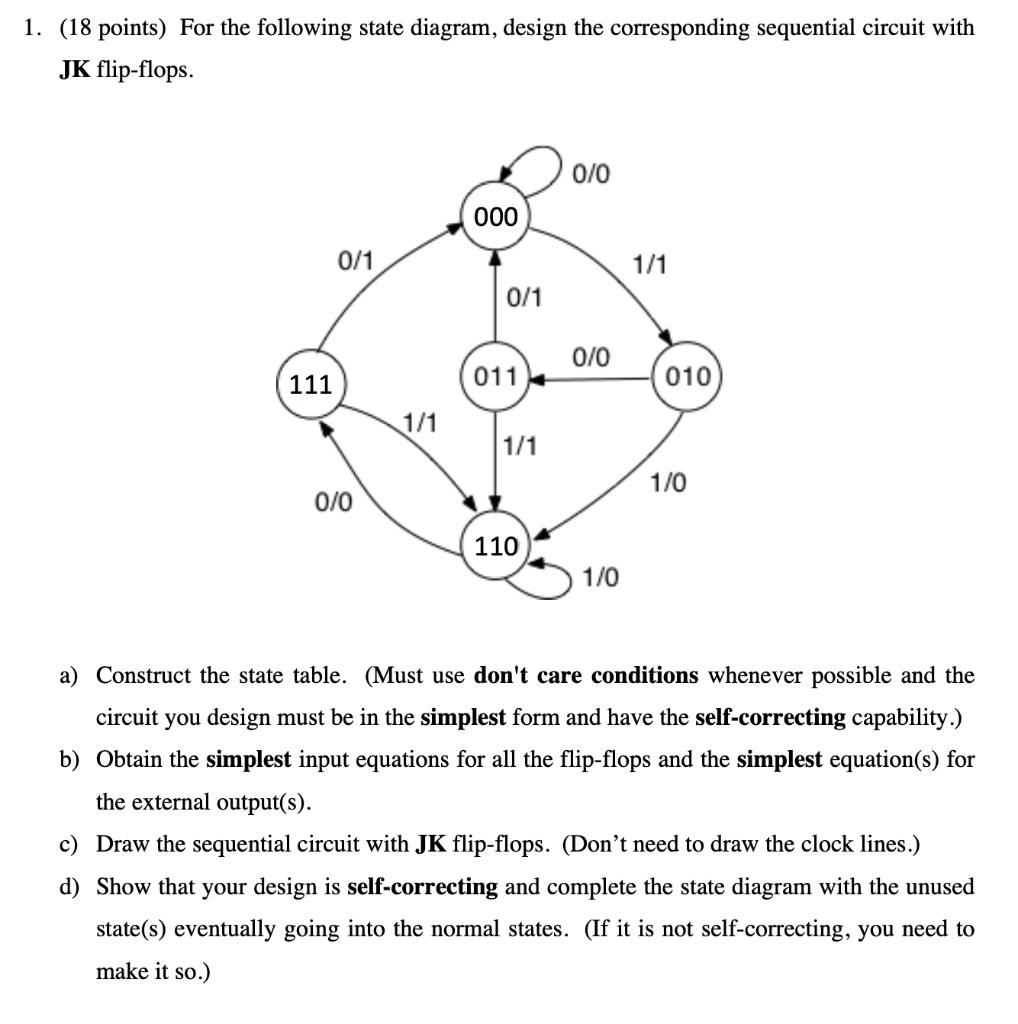 Solved 1. (18 points) For the following state diagram, | Chegg.com