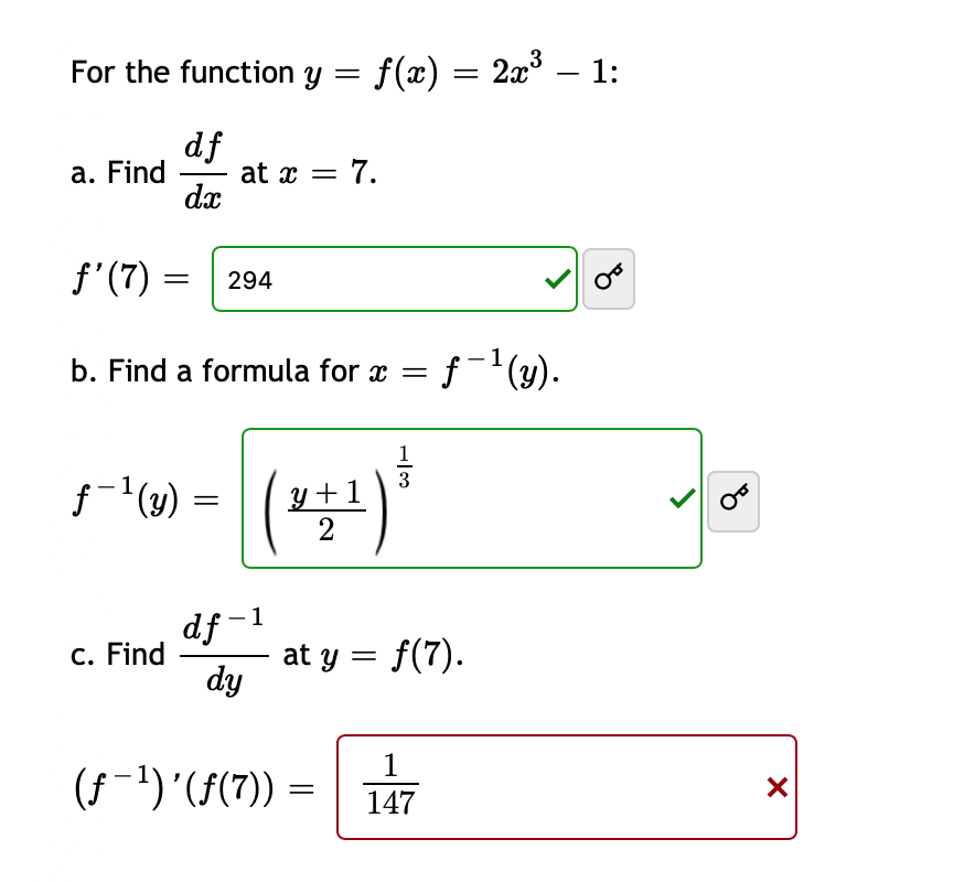 Solved For the function y = f(x) = 2x3 – 1: a. Find df at x | Chegg.com