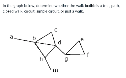 Solved In the graph below, determine whether the walk bcdhb | Chegg.com
