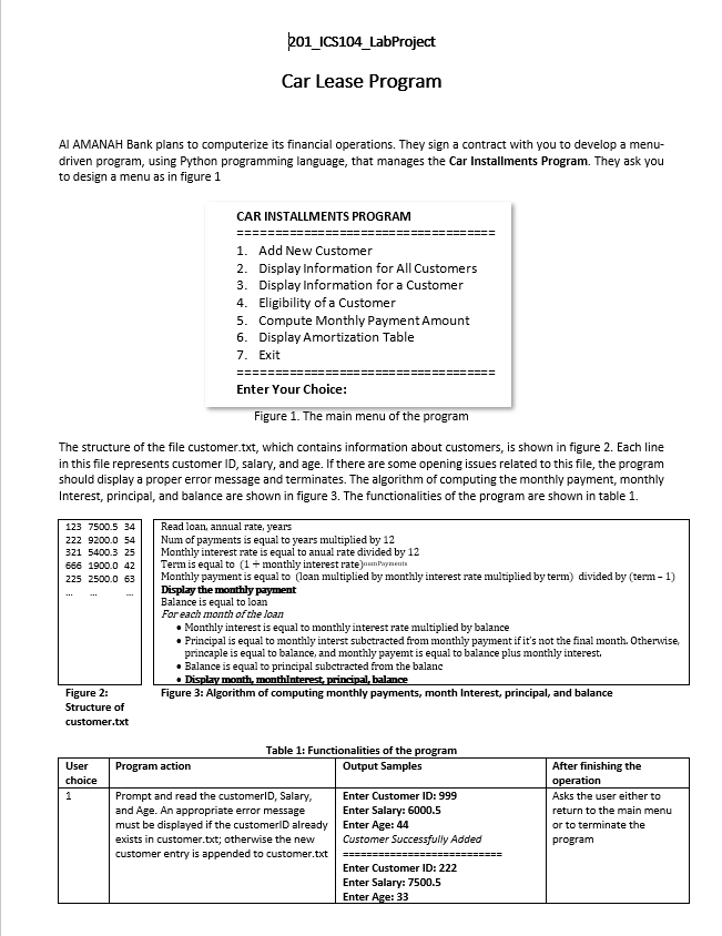 Solved 201_ICS104_LabProject Car Lease Program AI AMANAH | Chegg.com