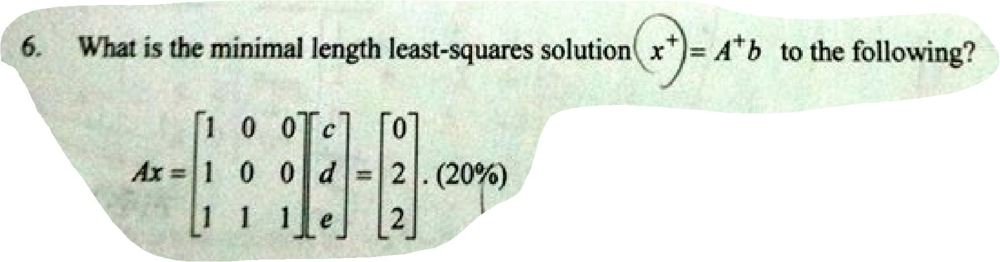 Solved 6. What is the minimal length least-squares solution | Chegg.com