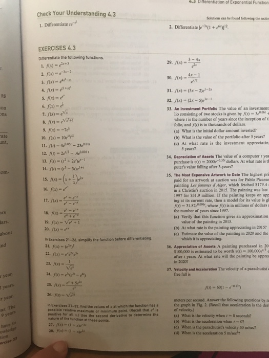 Solved 4.3 Differentiation of Exponential Function Check | Chegg.com