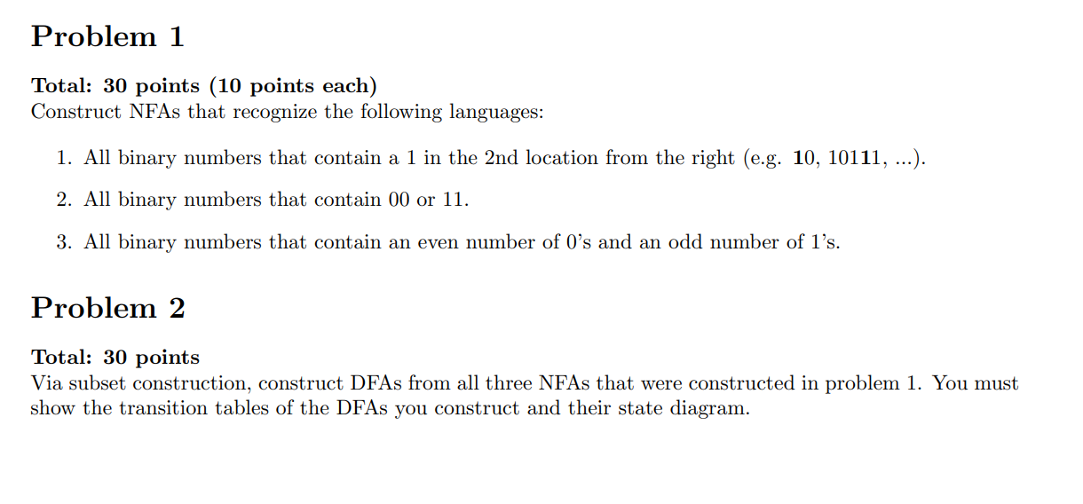 Solved Total: 30 points (10 points each) Construct NFAs that | Chegg.com