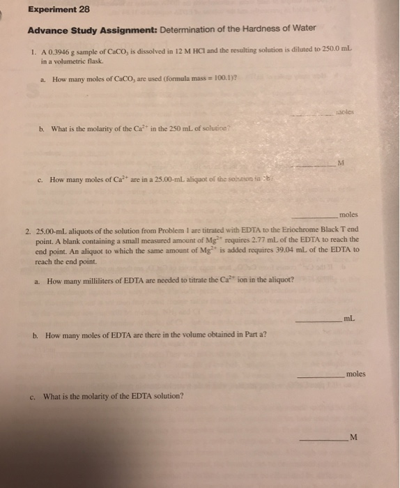 Solved Experiment 28 Advance Study Assignment: Determination | Chegg.com