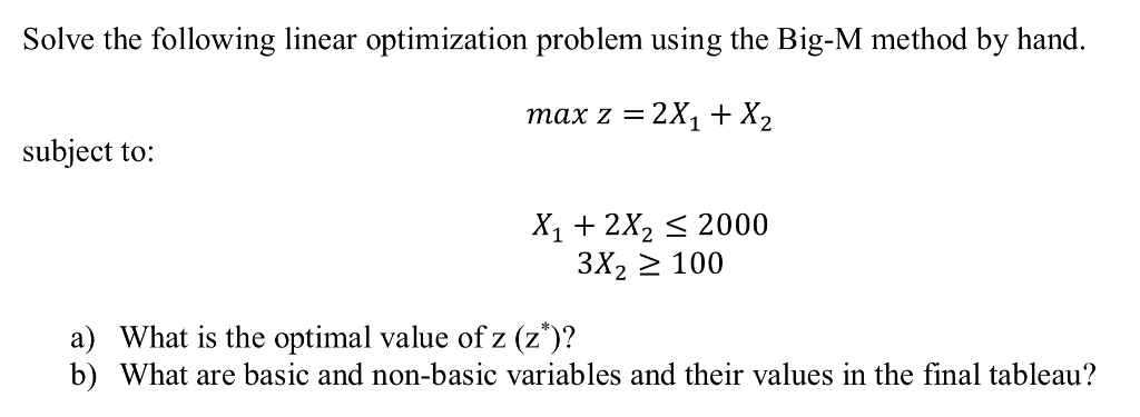 Solved Solve the following linear optimization problem using | Chegg.com