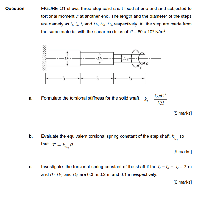 Solved FIGURE Q1 shows three-step solid shaft fixed at one | Chegg.com