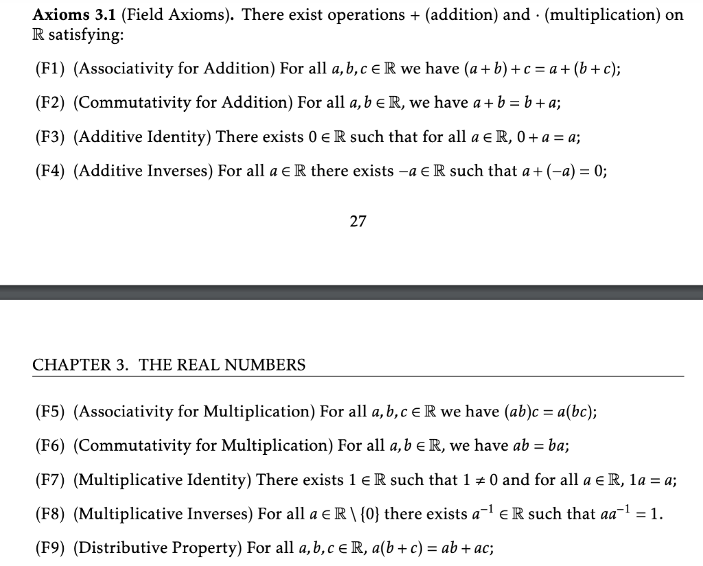 Solved Axioms 3.1 (Field Axioms). There exist operations + | Chegg.com