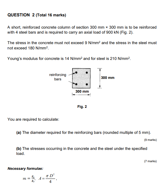 Solved A short, reinforced concrete column of section 300 | Chegg.com