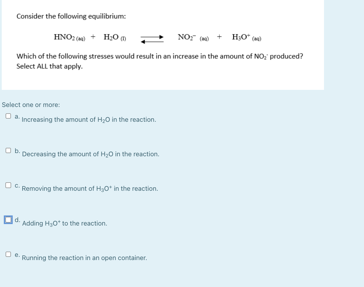 Solved Consider the following equilibrium: HNO2( aq) | Chegg.com