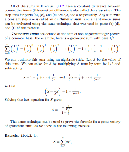 Solved All of the sums in Exercise 10.4.2 have a constant | Chegg.com