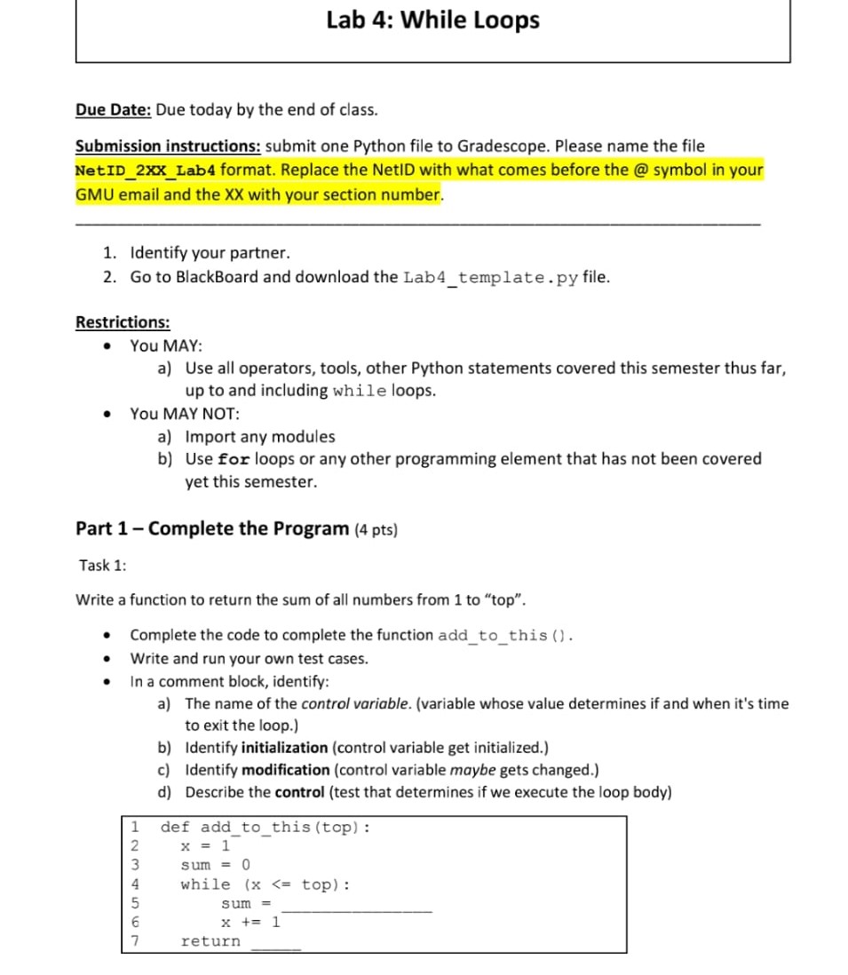 Solved Due Date: Due today by the end of class. Submission | Chegg.com