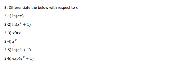 Solved 3. Differentiate the below with respect to x 3-1) | Chegg.com