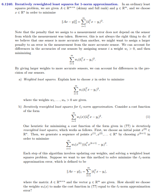 6.1240. Iteratively reweighted least squares for | Chegg.com
