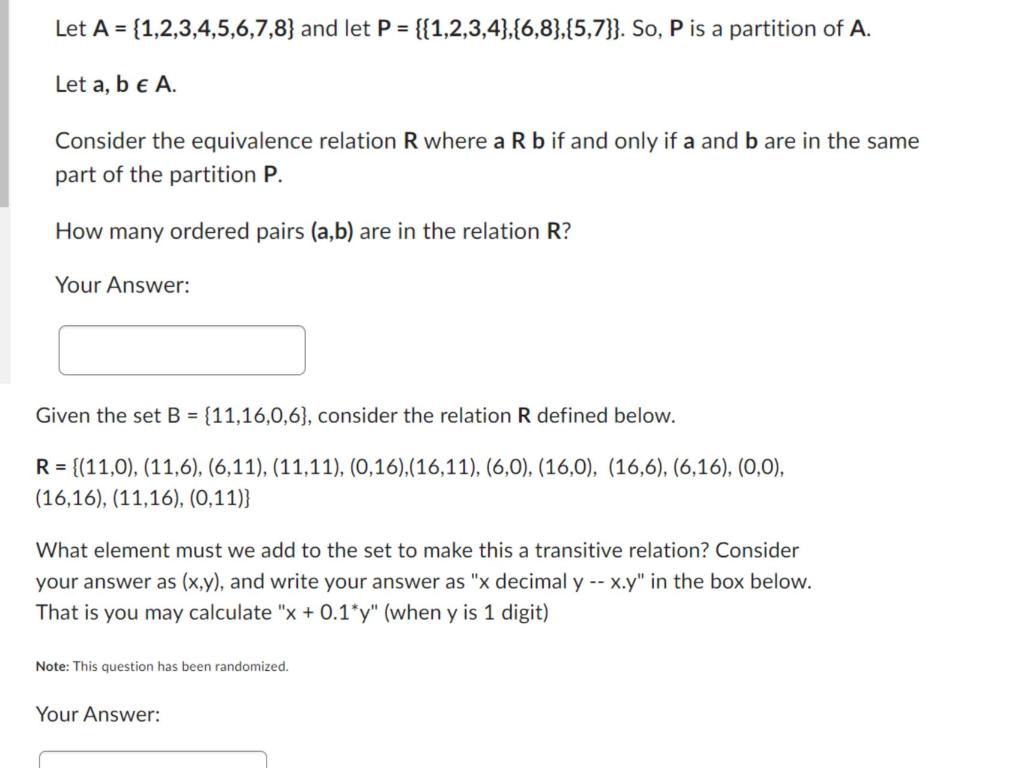 Solved Let A={1,2,3,4,5,6,7,8} and let | Chegg.com