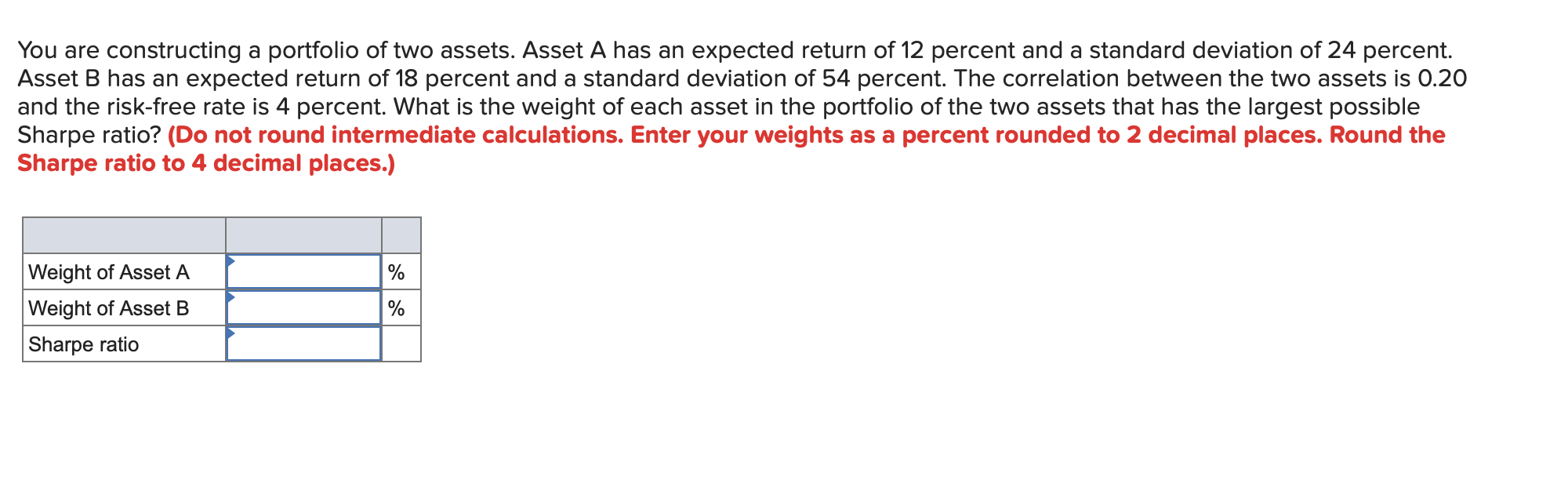 Solved You are constructing a portfolio of two assets. Asset | Chegg.com