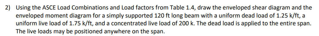 Solved 2) Using the ASCE Load Combinations and Load factors | Chegg.com