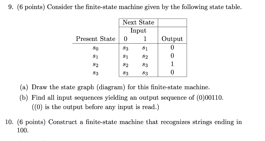 Solved 9. (6 points) Consider the finite-state machine given | Chegg.com