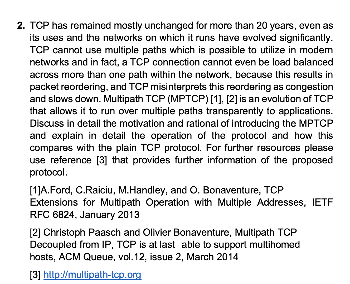 Solved 2. TCP has remained mostly unchanged for more than 20 | Chegg.com