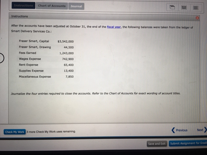 Solved Chart of Accounts Journal Instructions After the | Chegg.com