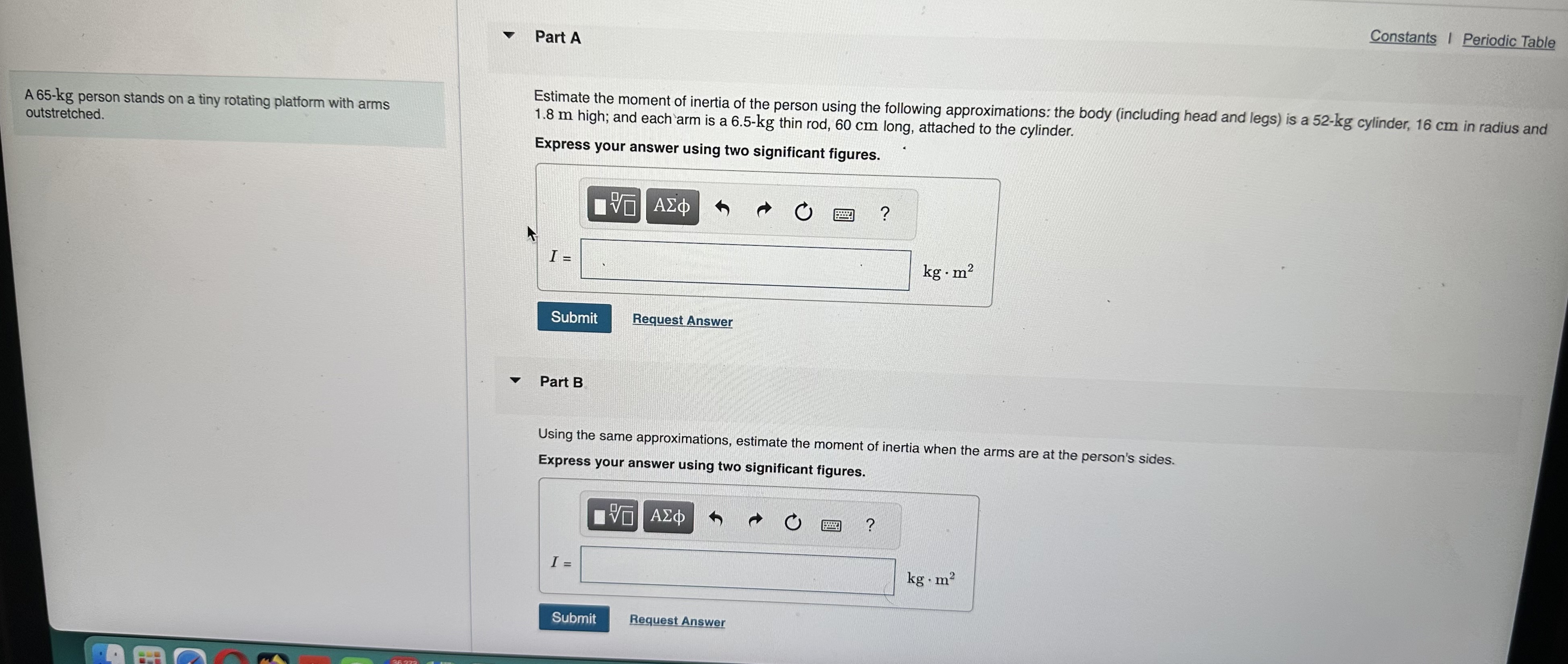 Solved Part A Constants 1 Periodic Table A 65−kg person | Chegg.com