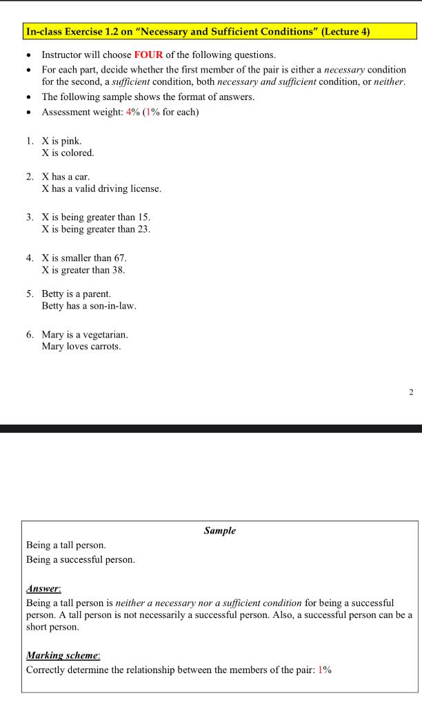 Solved In-class Exercise 1.2 on "Necessary and Sufficient | Chegg.com