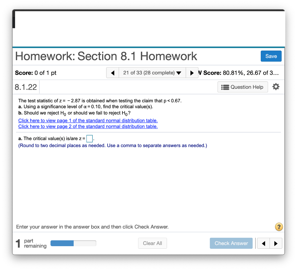 Solved Homework Section 8 1 Homework Save Score 0 33 Of 1