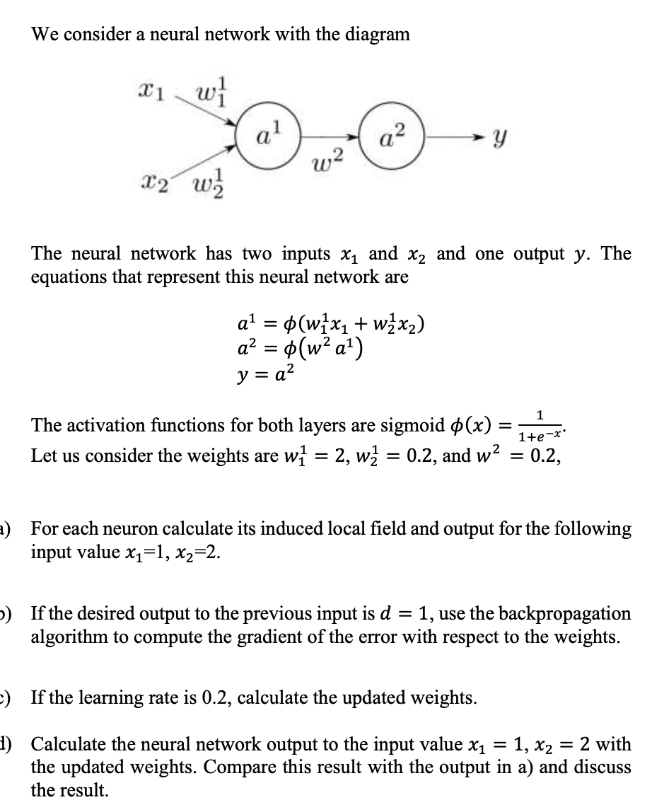 Solved We consider a neural network with the diagram The | Chegg.com