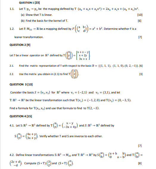 Solved 1.1. Let \\( \\mathrm{T}: \\mathrm{p}_{2} | Chegg.com