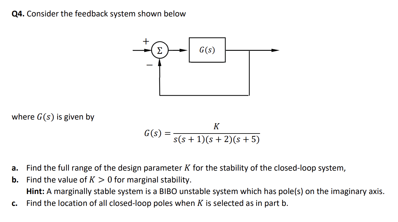 Solved Q4. Consider the feedback system shown below where | Chegg.com