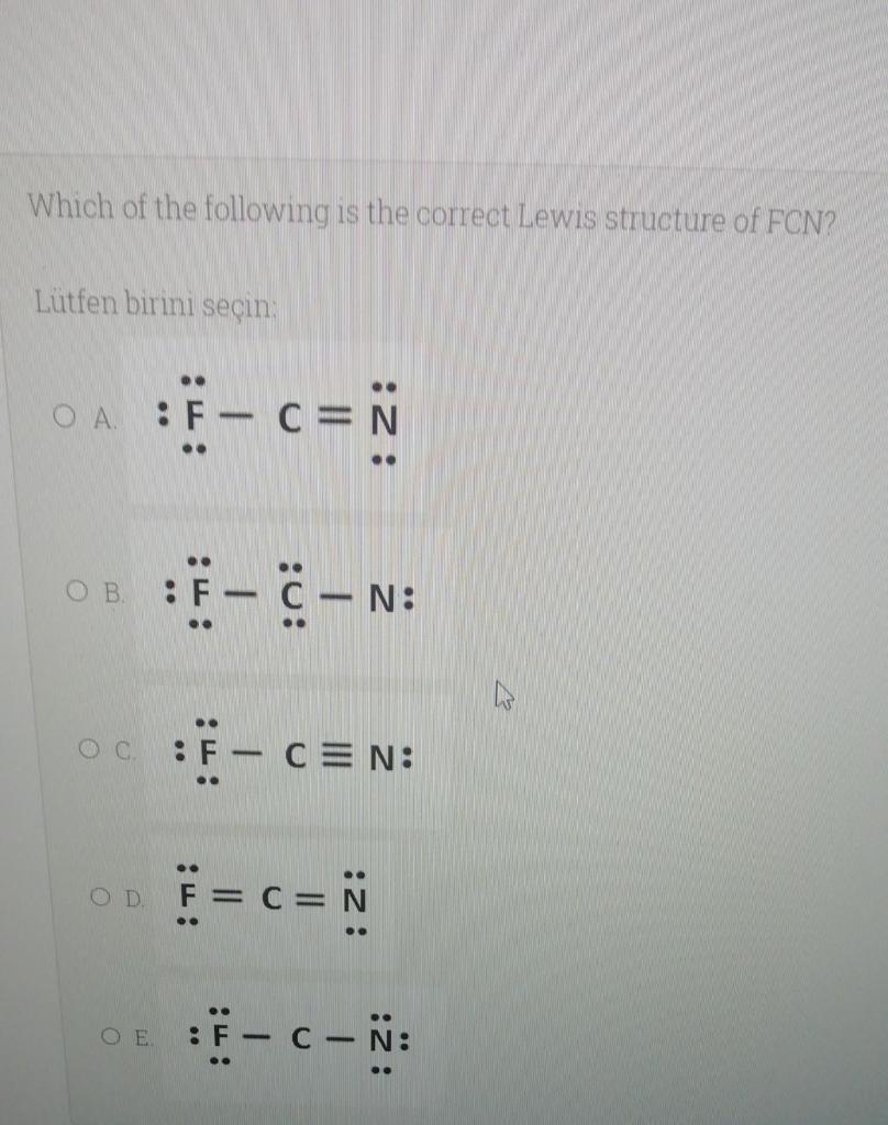 Solved Which of the following is the correct Lewis structure | Chegg.com