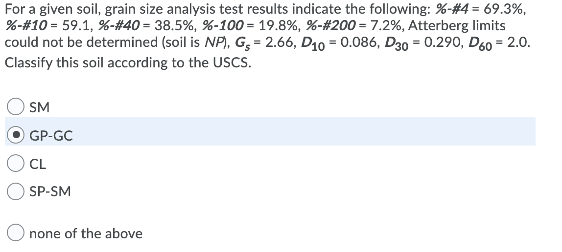 Solved For a given soil, grain size analysis test results | Chegg.com
