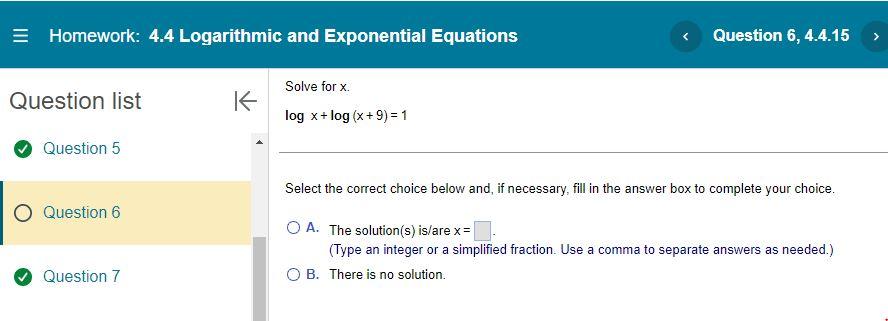 Solved logx+log(x+9)=1 Select the correct choice below and, | Chegg.com