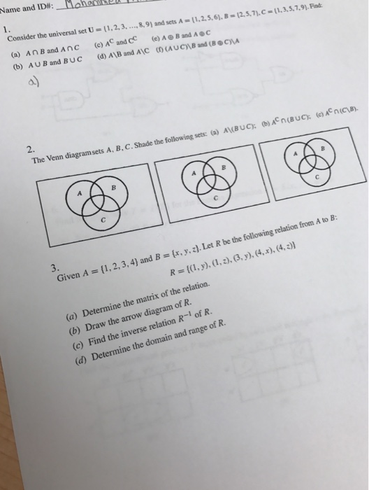 Solved Consider the universal set U = {1, 2, 3, ..., 8, 9} | Chegg.com