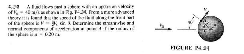 Solved 4.39 A fluid flows past a sphere with an upstream | Chegg.com