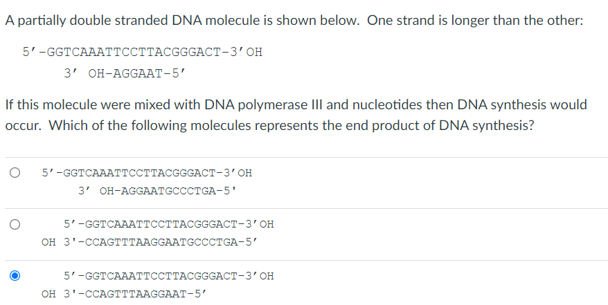 Solved A partially double stranded DNA molecule is shown | Chegg.com