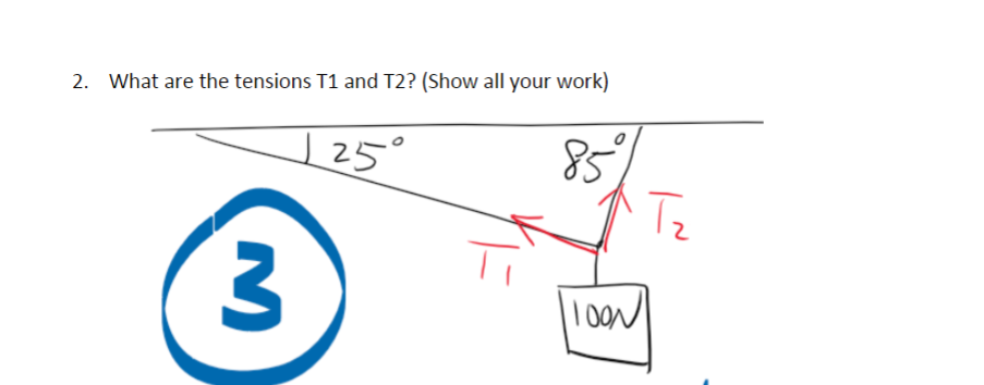 Solved 2. What are the tensions T1 and T2? (Show all your | Chegg.com