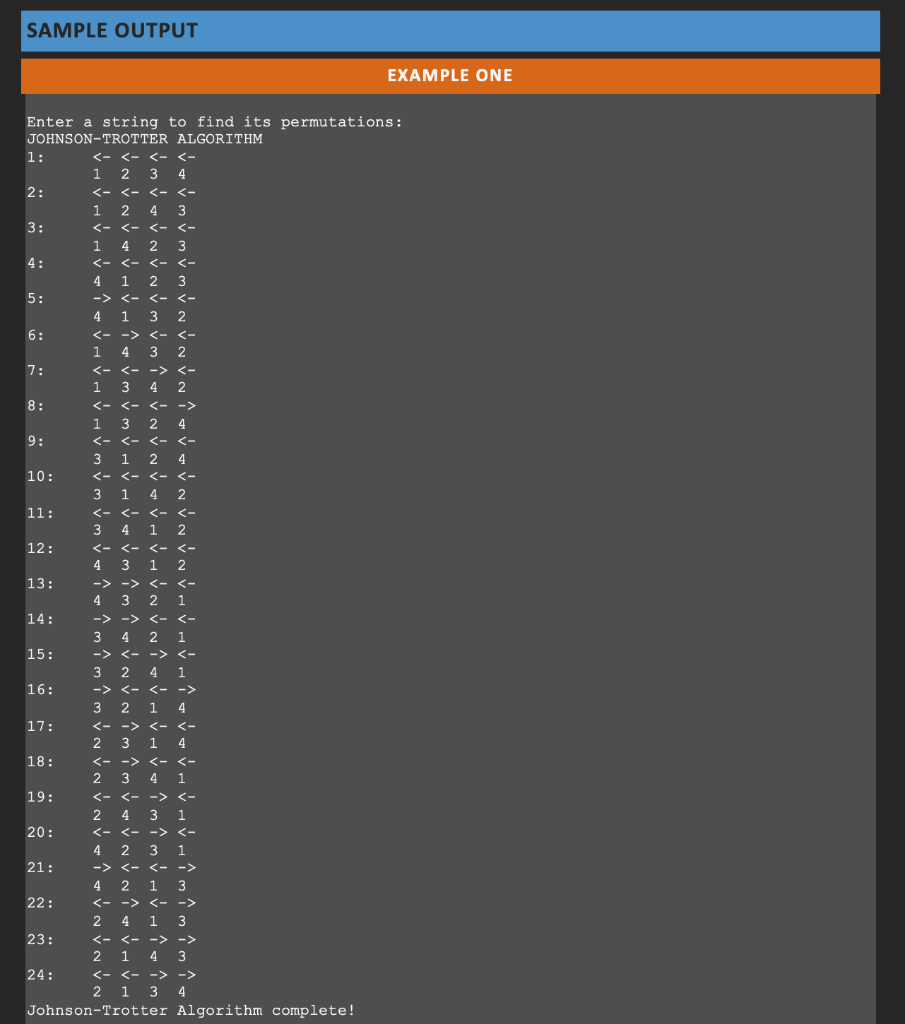 Solved I need this Johnson Trotter algorithm to be modified | Chegg.com