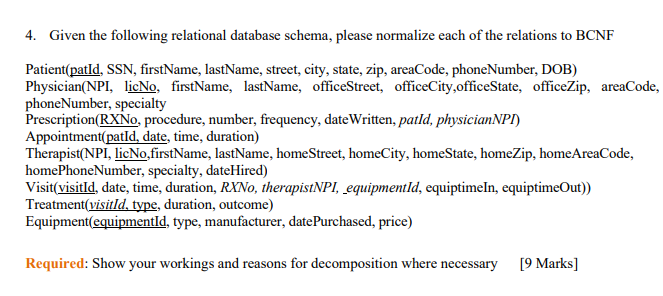 4. Given the following relational database schema, | Chegg.com