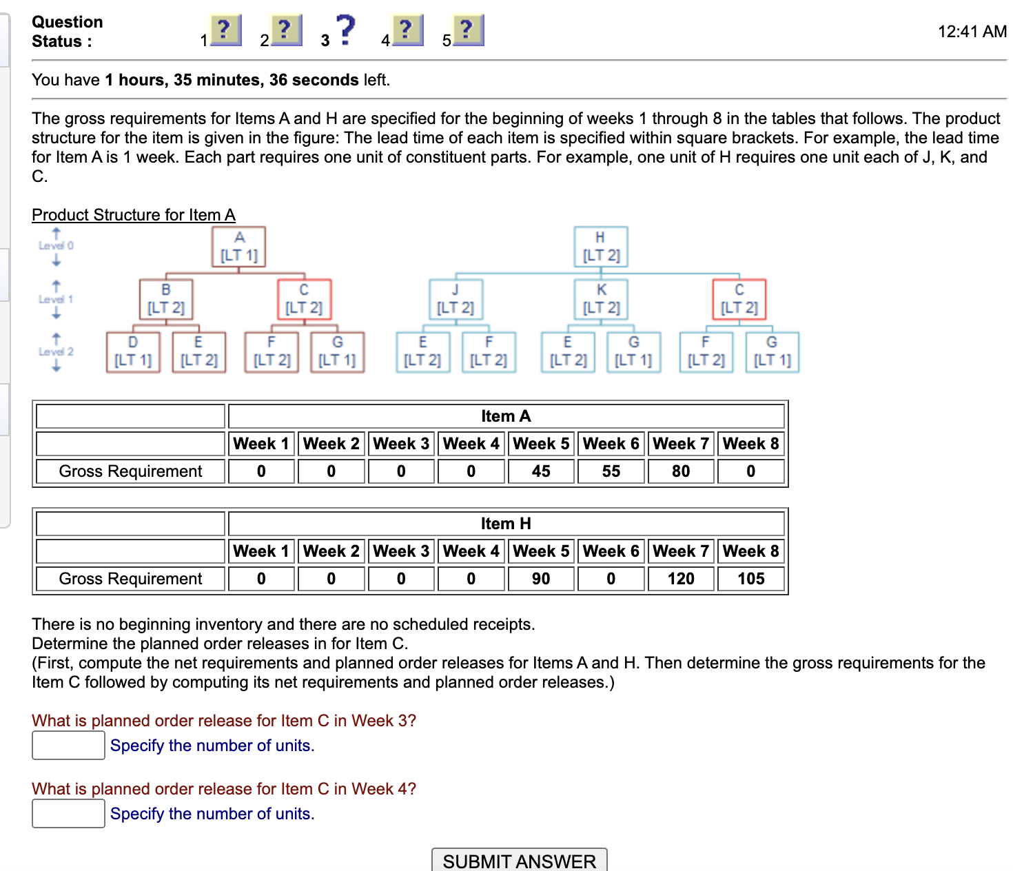 Solved The gross requirements for Items A and H are | Chegg.com
