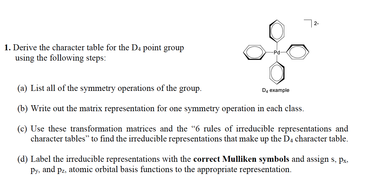 Solved Derive the character table for the D4 ﻿point | Chegg.com